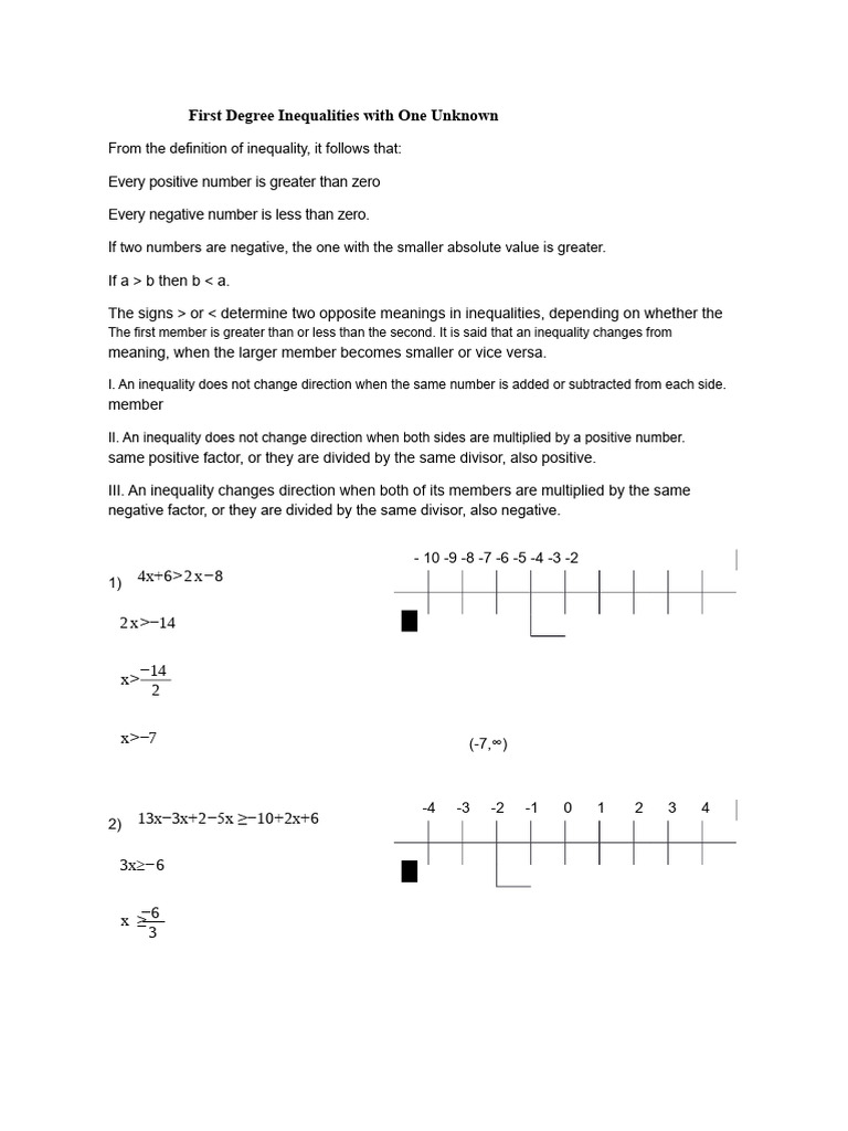 First and Second Degree Inequalities With One Variable | PDF ...
