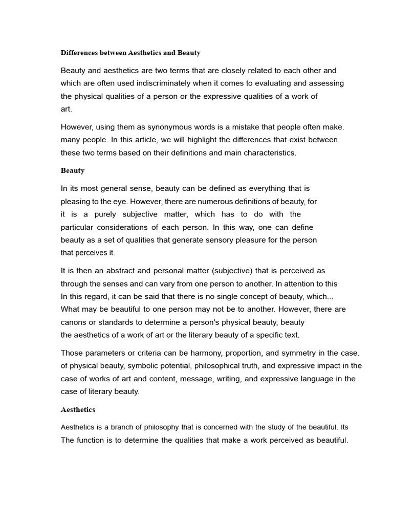 Differences Between Aesthetics and Beauty | PDF | Beauty | Aesthetics