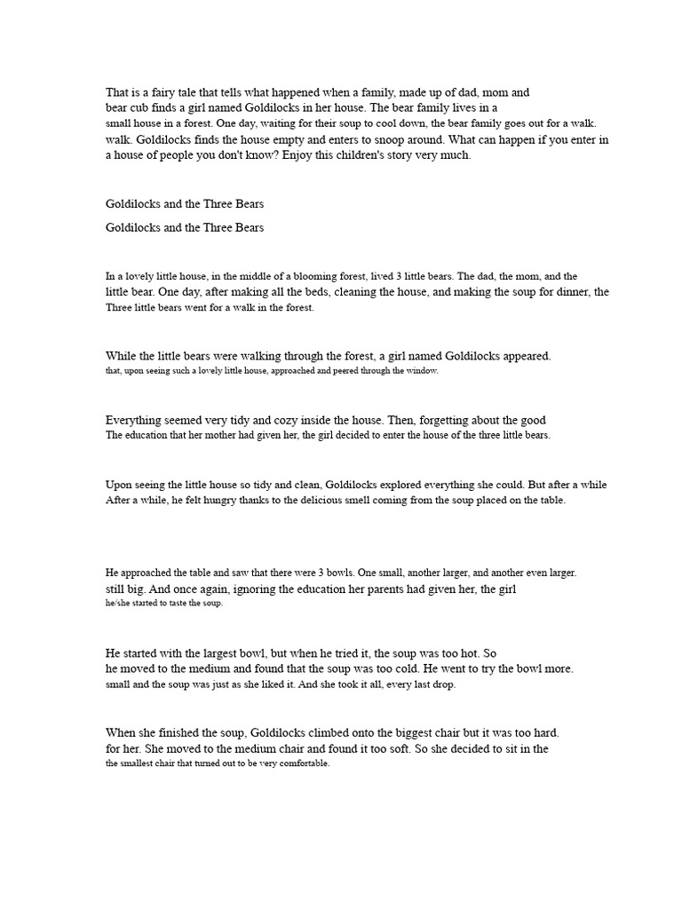 Story 5 | PDF | Goldilocks And The Three Bears | Fairy Tales