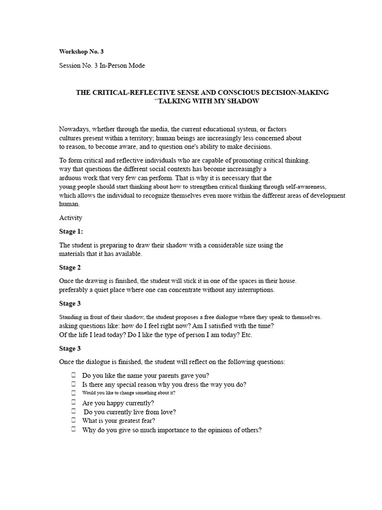 Workshop No. 5 Talking With My Shadow | PDF