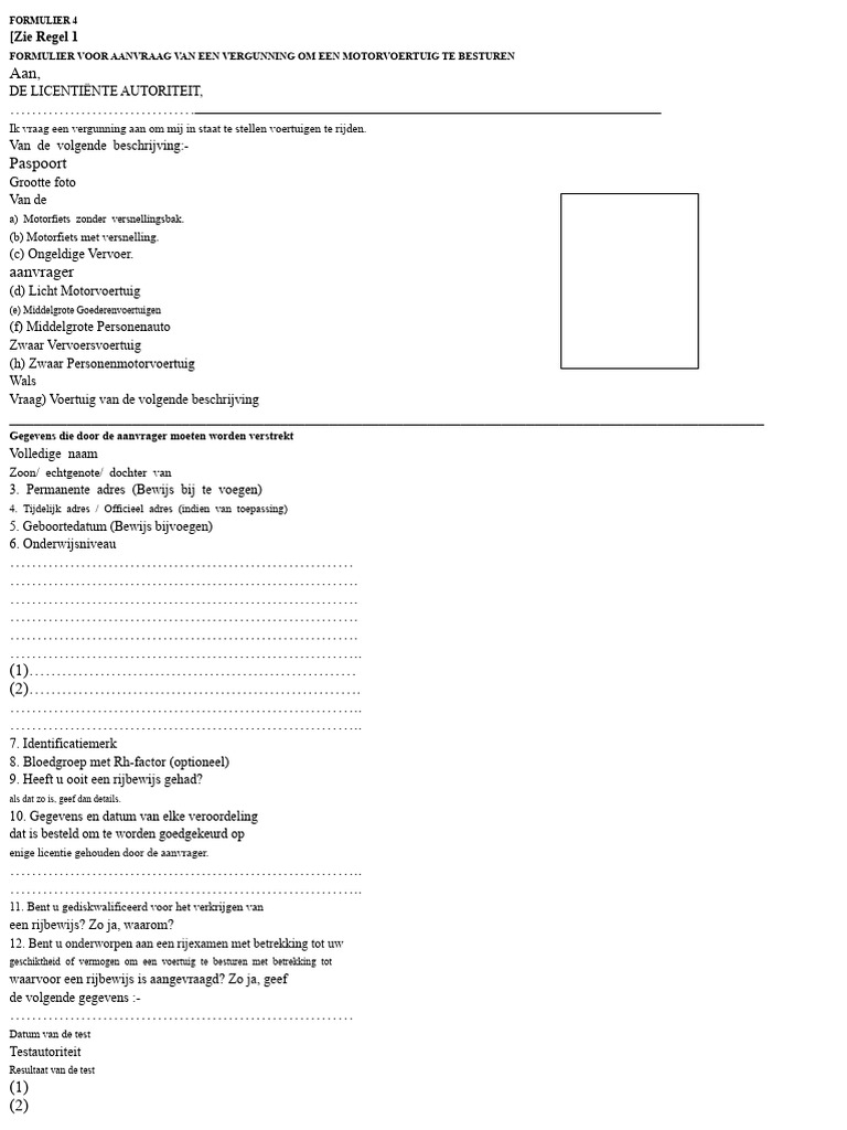 Formulier Voor Rijbewijs | PDF