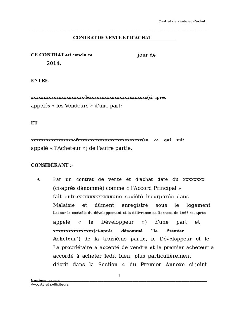 Contrat de Vente et d'Achat | PDF | Sodles