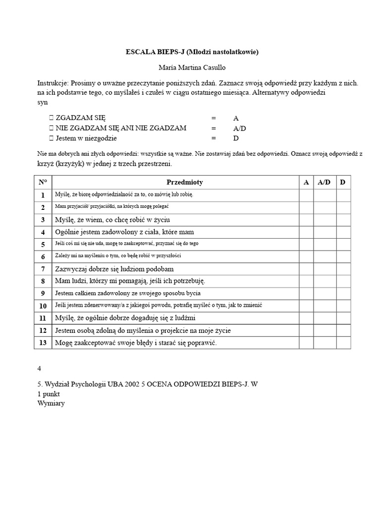Skale Dobrostanu Psychologicznego | PDF