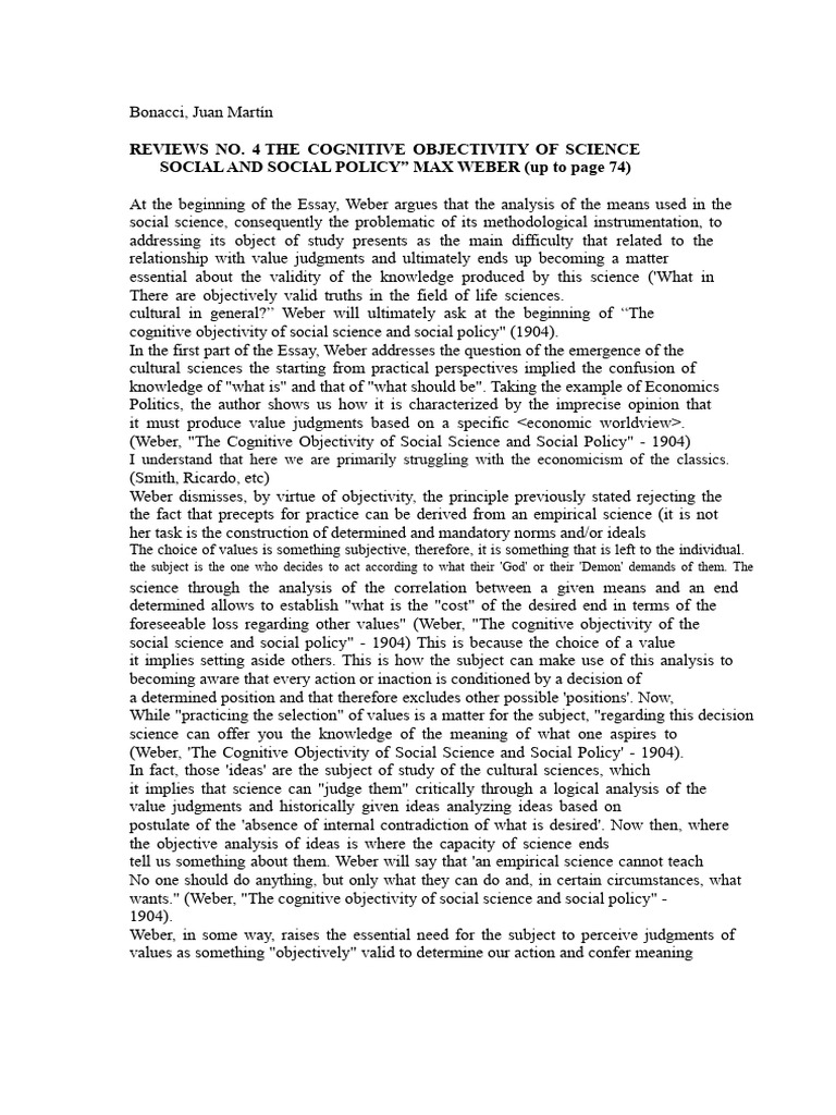 Cognitive Objectivity -Max Weber- | PDF | Science | Social Sciences