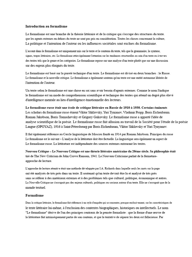 Introduction au formalisme littéraire | PDF | Linguistique ...