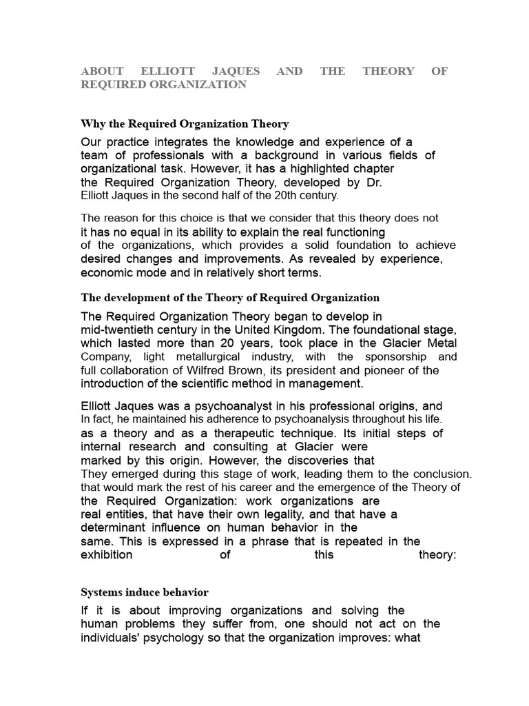 About Elliot Jaques and The Required Organizational Theory | PDF ...