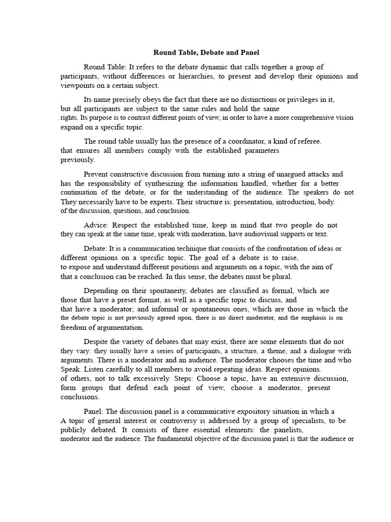 Round Table, Debate and Panel | PDF | Knowledge | Cognition