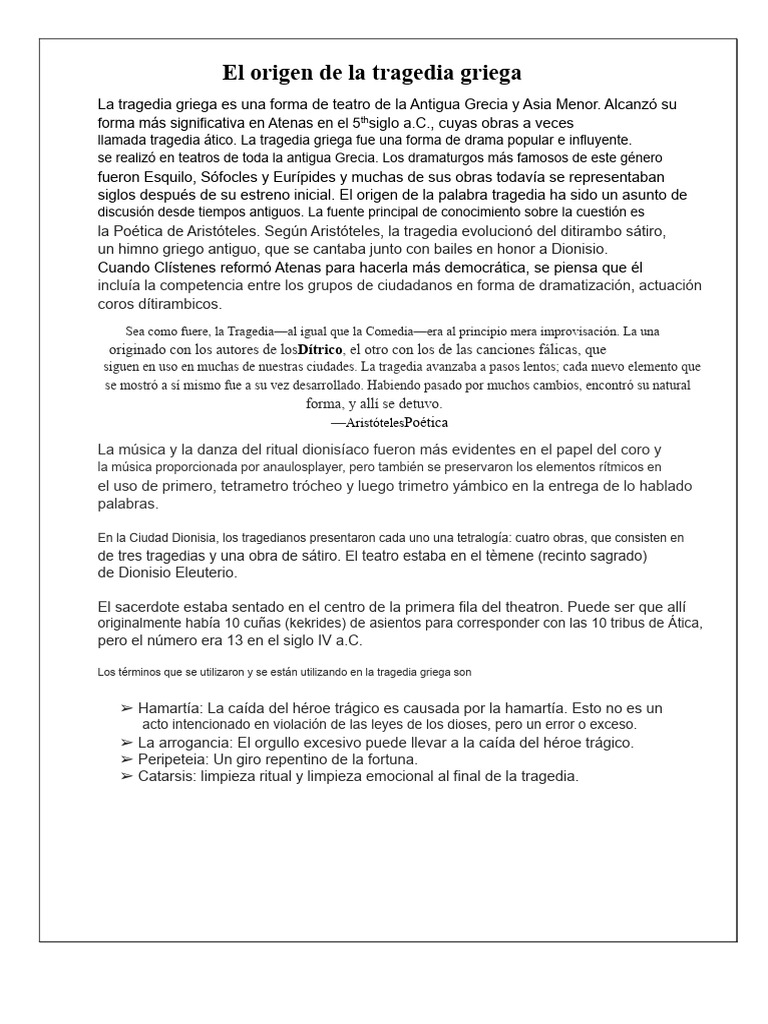 Origen y evolución de la tragedia griega | PDF | Tragedia griega | Tragedia