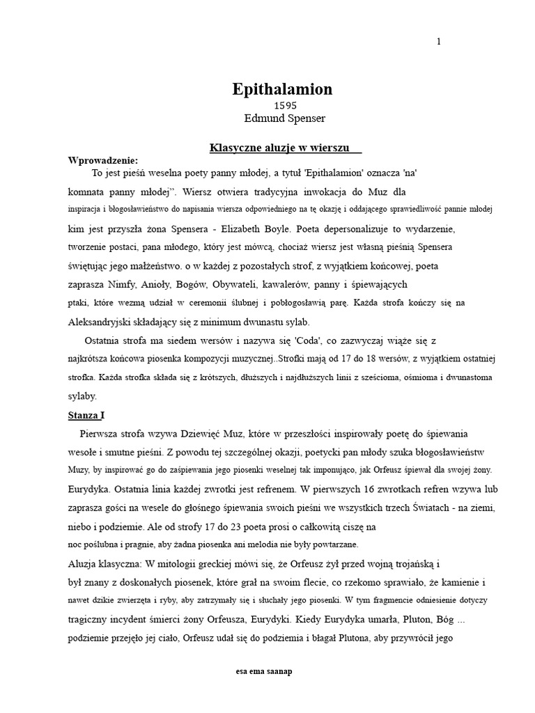 Analiza Epithalamium | PDF