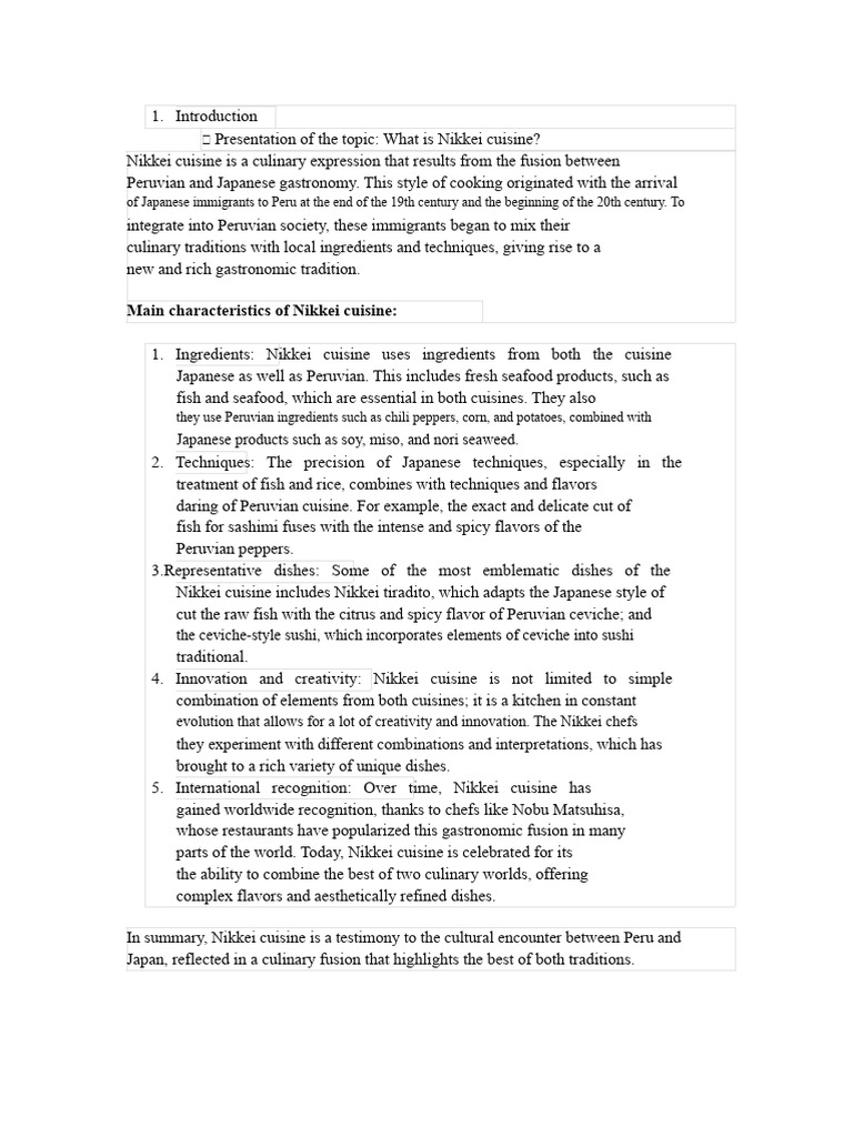 Introduction to Nikkei cuisine | PDF | Japanese Cuisine | Cuisine