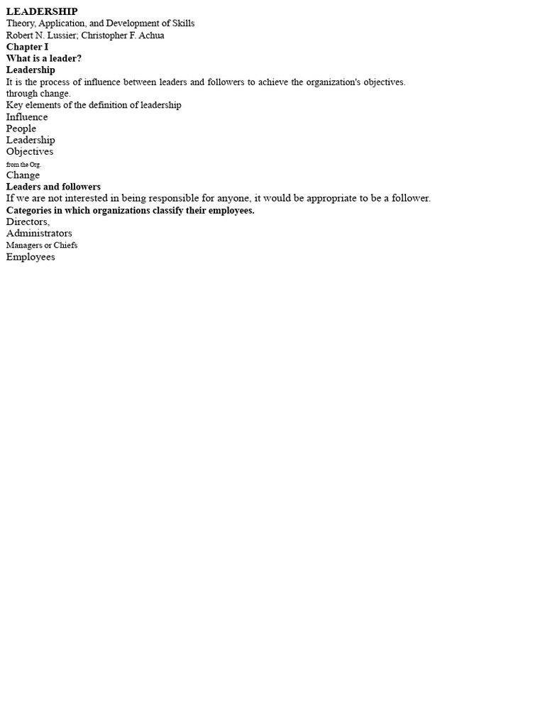 Summary of The Book - Leadership - Robert N. Lussier | PDF | Leadership | Psychological Concepts