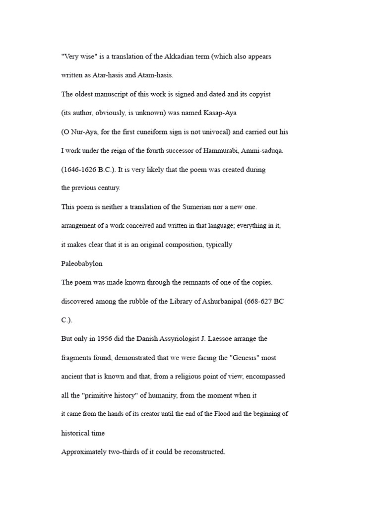 Atra-Hasis: The Ancient Creation Poem | PDF | Mesopotamian Mythology