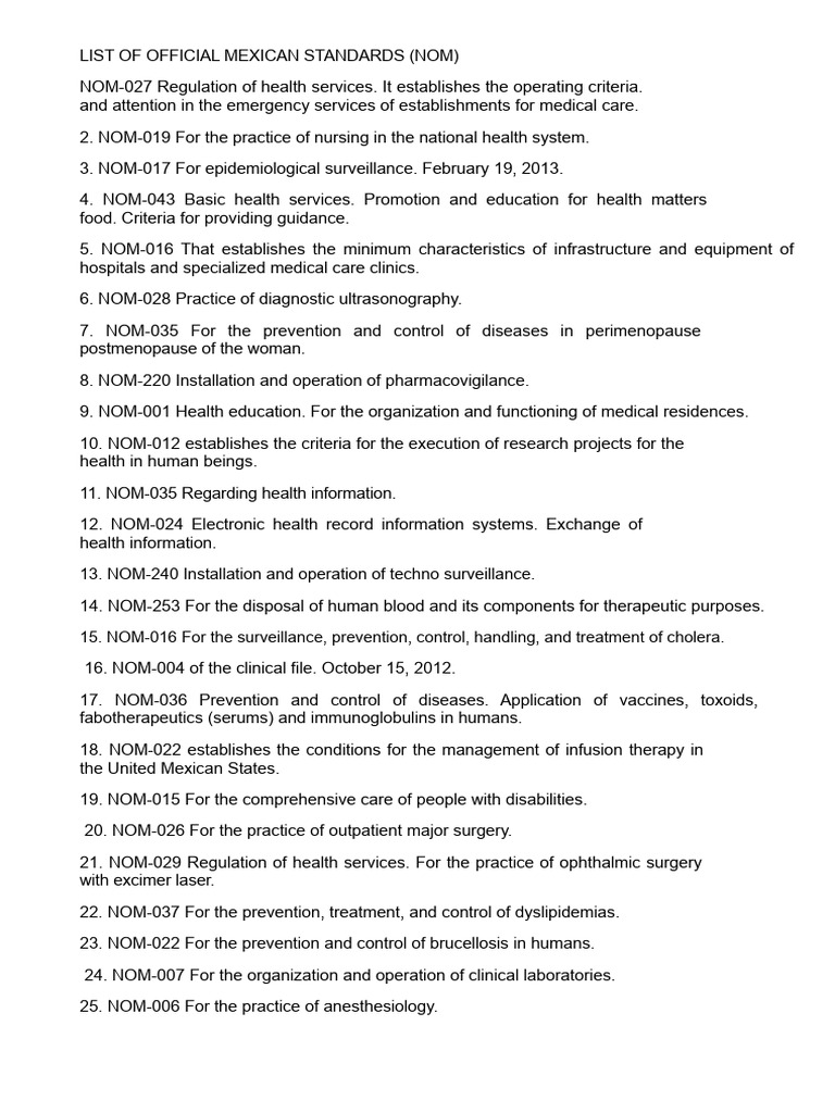 List of Mexican Official Standards | PDF | Occupational Safety And ...
