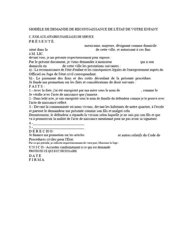 Demande de reconnaissance d'enfant | PDF