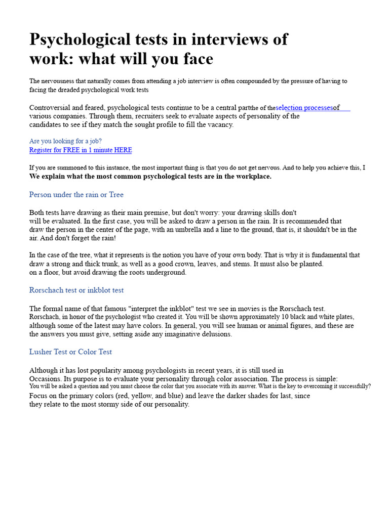 Psychological Tests in Job Interviews | PDF
