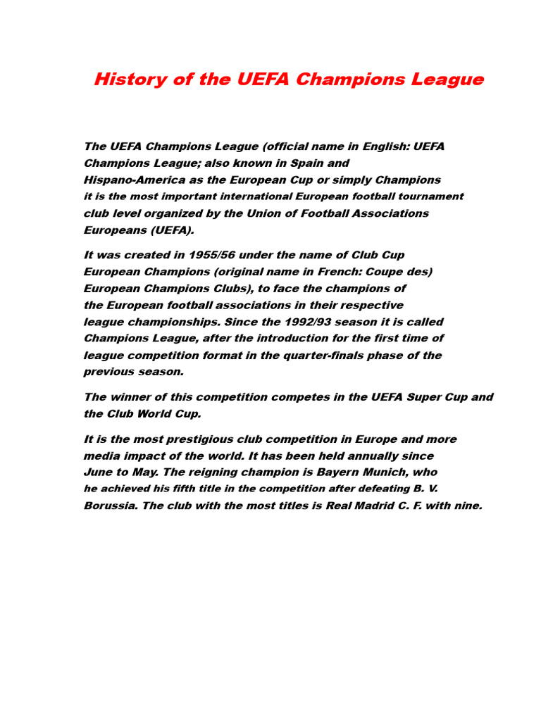 History of The UEFA Champions League | PDF