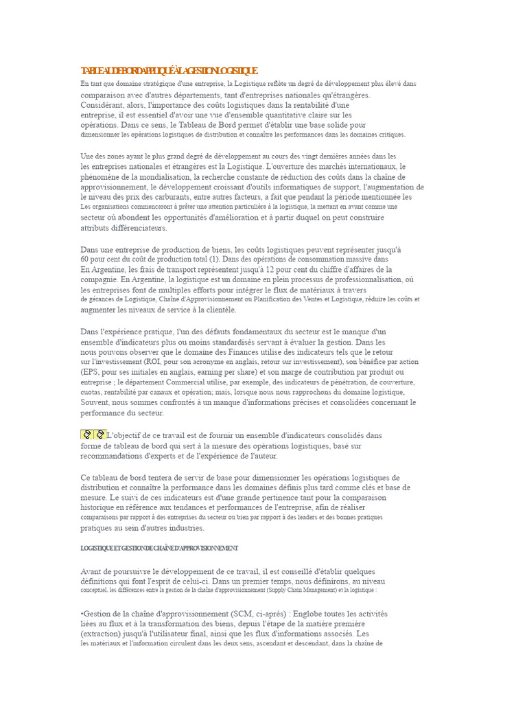 Tableau de Bord pour la Logistique Efficace | PDF | Logistique ...
