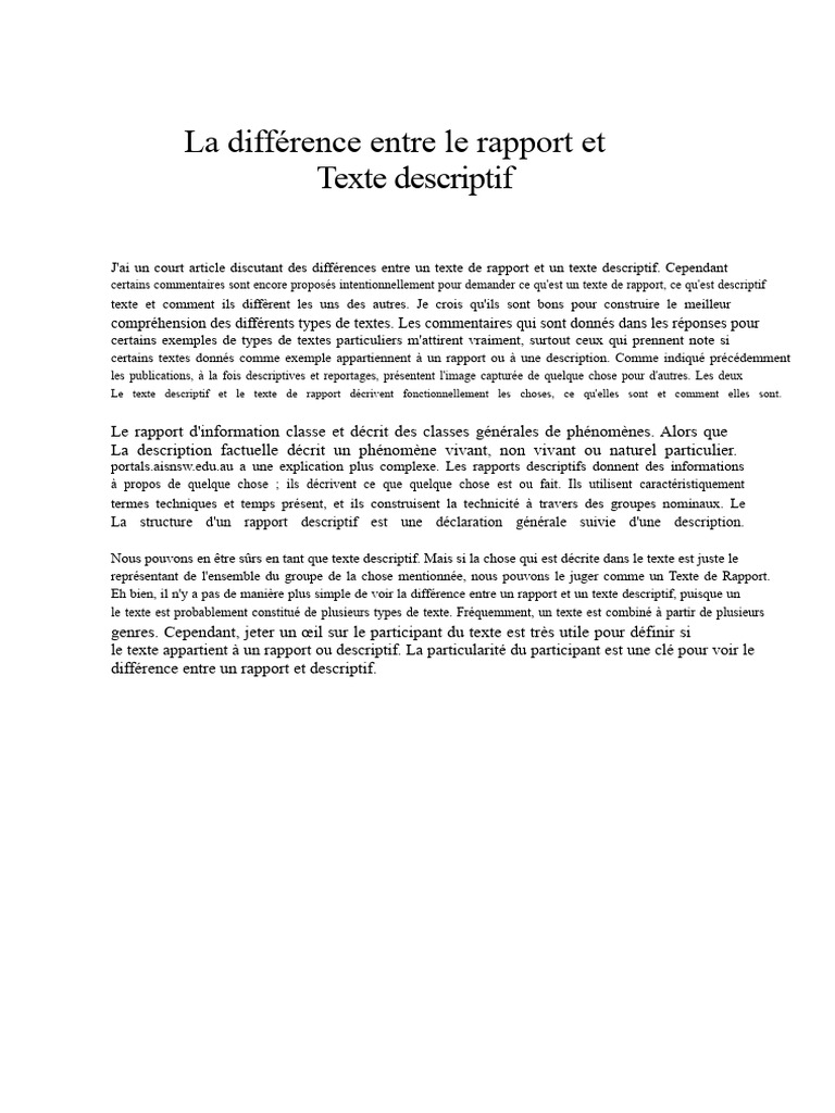 La Différence Entre Un Texte de Rapport Et Un Texte Descriptif | PDF