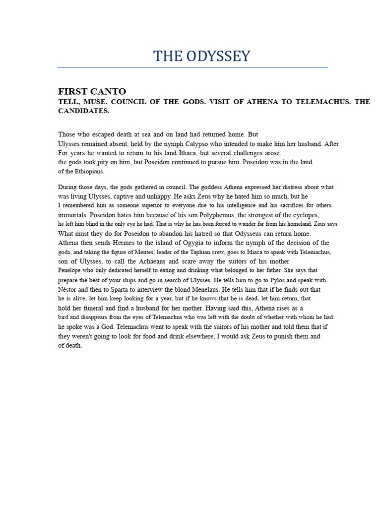 Summary of The Odyssey by Cantos | PDF | Odysseus | Odyssey