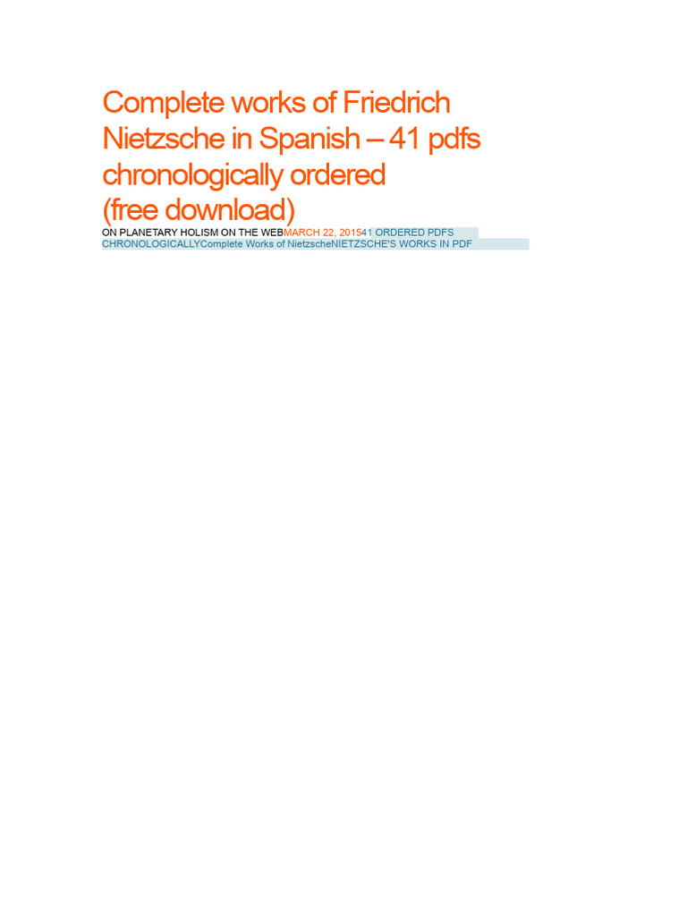 Complete Nietzsche Works in Spanish PDFs | PDF | Friedrich Nietzsche