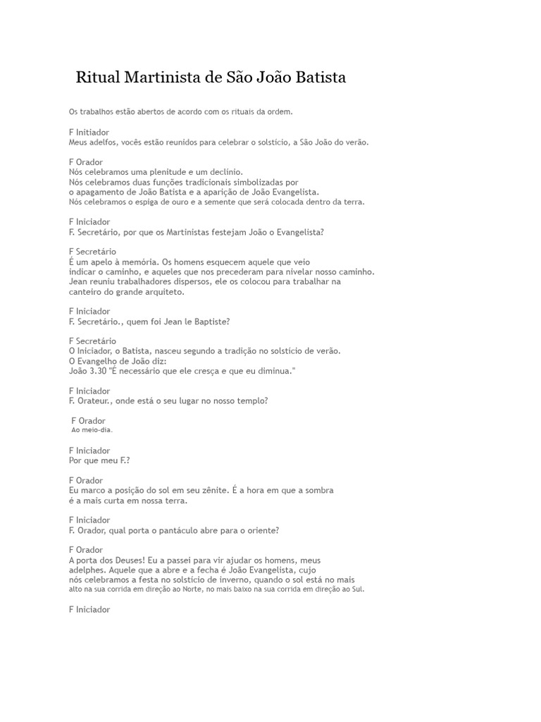 Ritual Martinista de São João Batista | PDF | Céu | Sabedoria