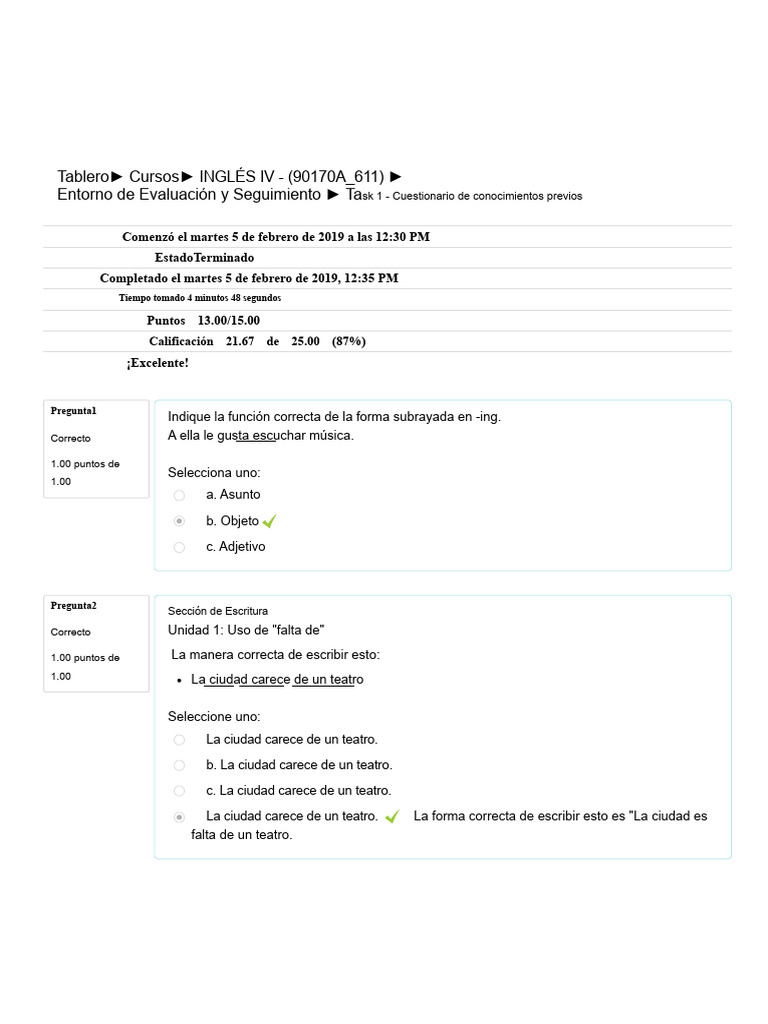 Tarea 1 - Cuestionario de Preconocimientos INGLES 4 PDF | PDF | Gramática | Lingüística