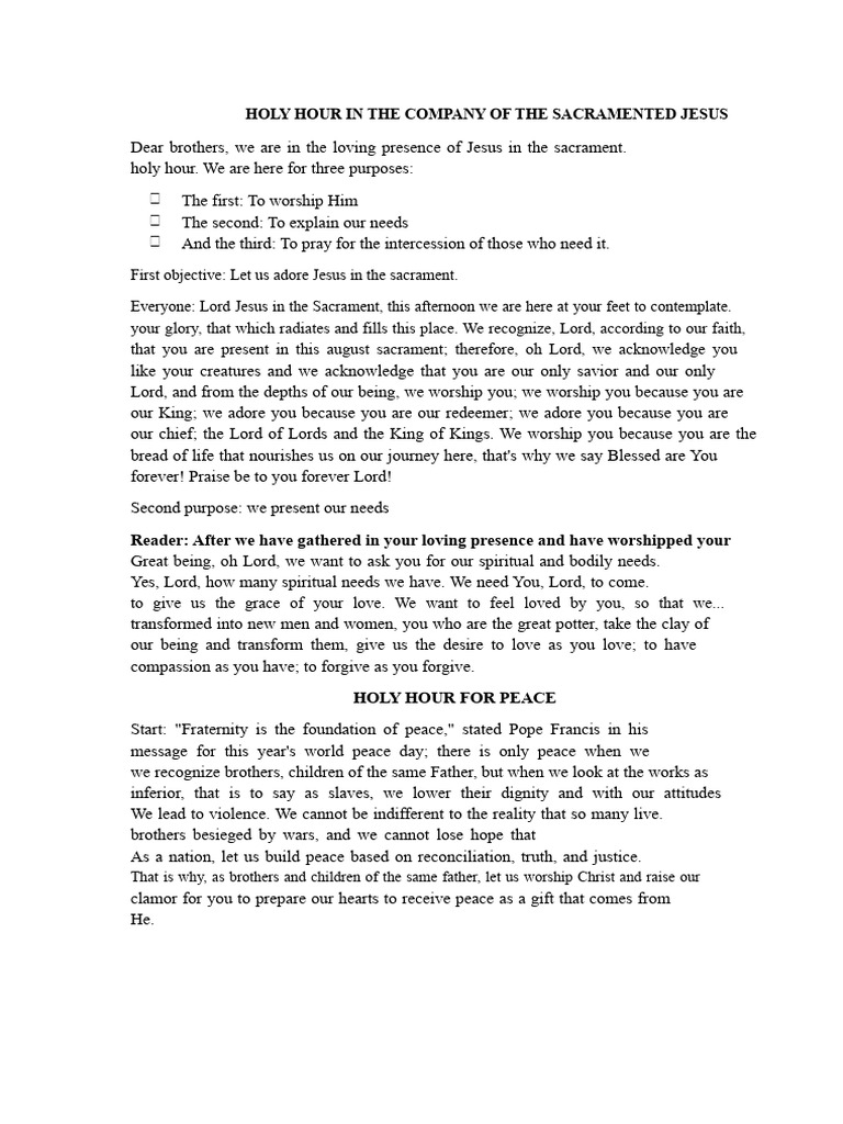 Holy Hour in The Company of The Sacramented Jesus | PDF | Eucharist ...