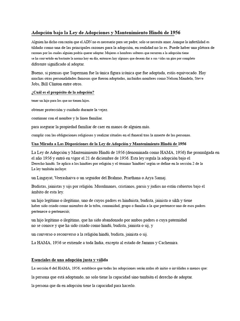 Adopción Bajo La Ley de Adopciones y Mantenimiento Hindú | PDF | Adopción