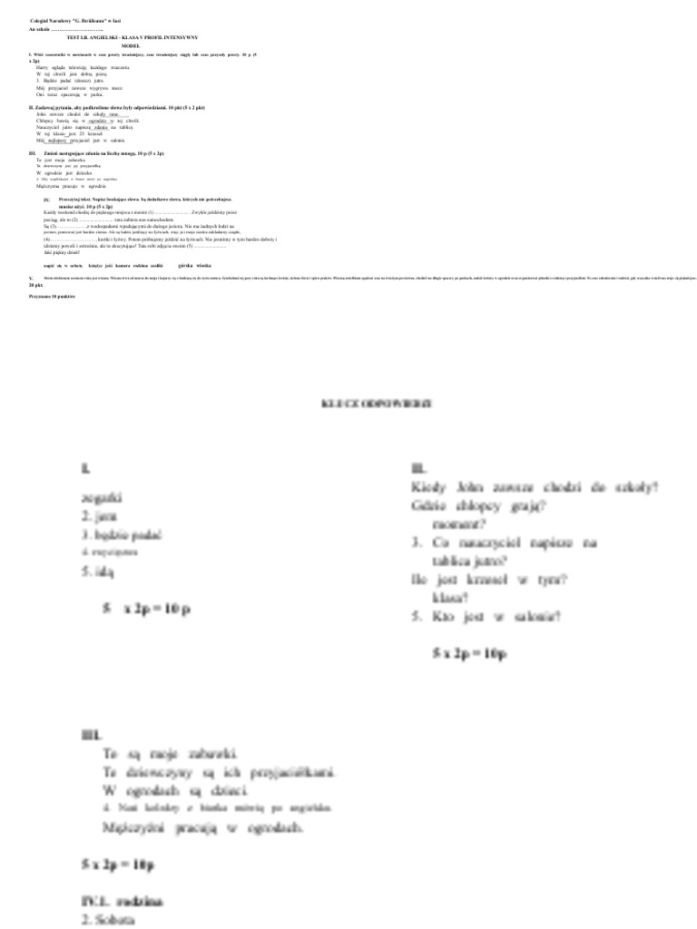 Model - Testare - Limba - Engleza - Intensiv - V G. Ibraileanu Iasi PDF ...