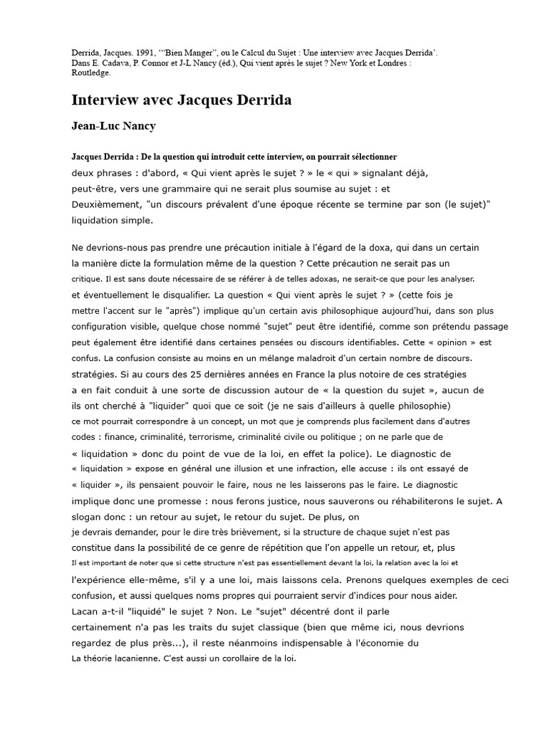Derrida : Le Sujet et sa Déconstruction | PDF | Martin Heidegger ...