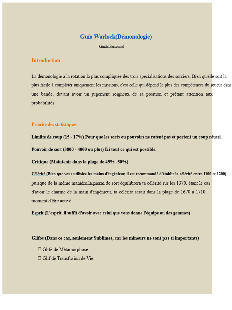 Guide Démonologie Warlock : Statistiques et Rotation | PDF