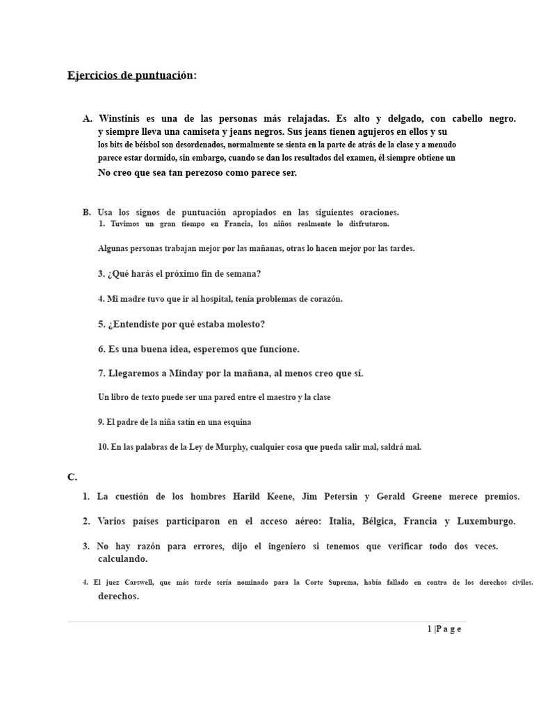 Ejercicios de Puntuación | PDF | Puntuación