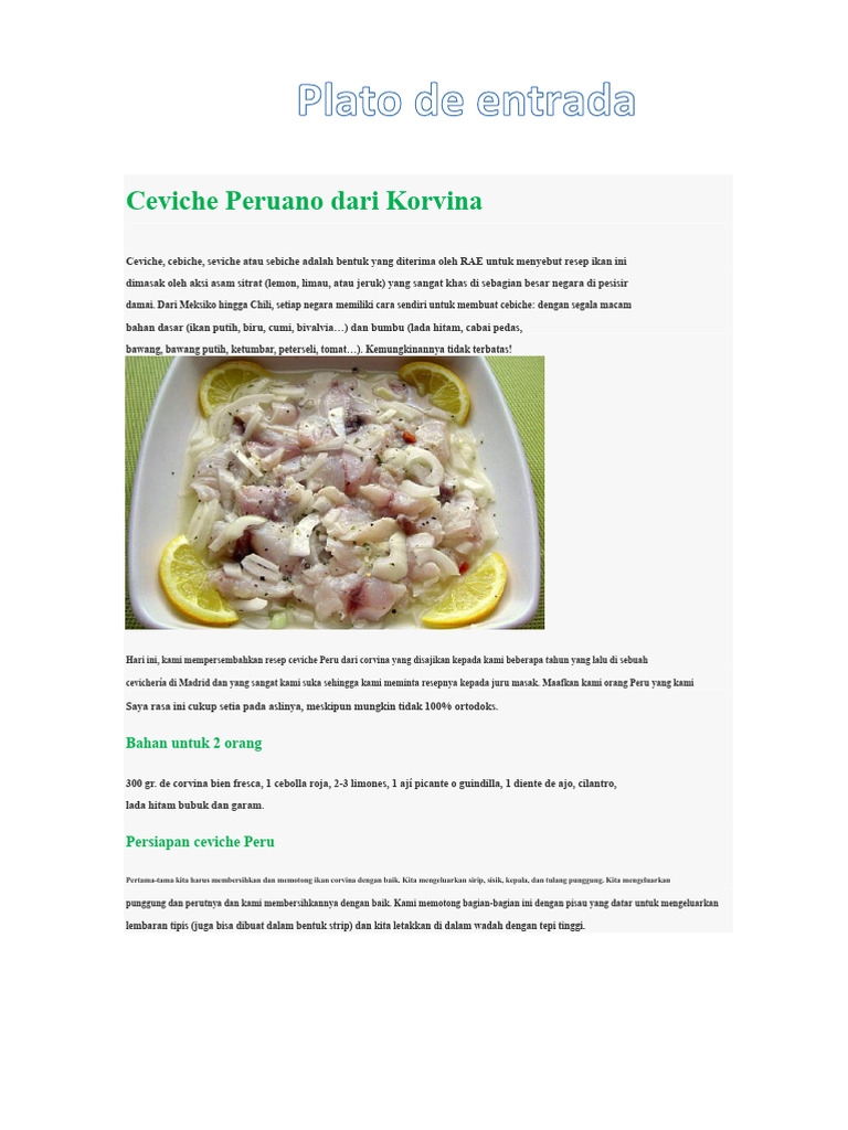 Ceviche Peruano dari Corvina.docx | PDF