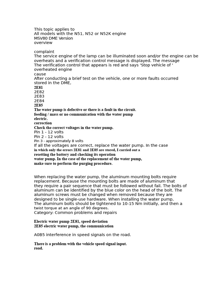 BMW Fault Codes | PDF