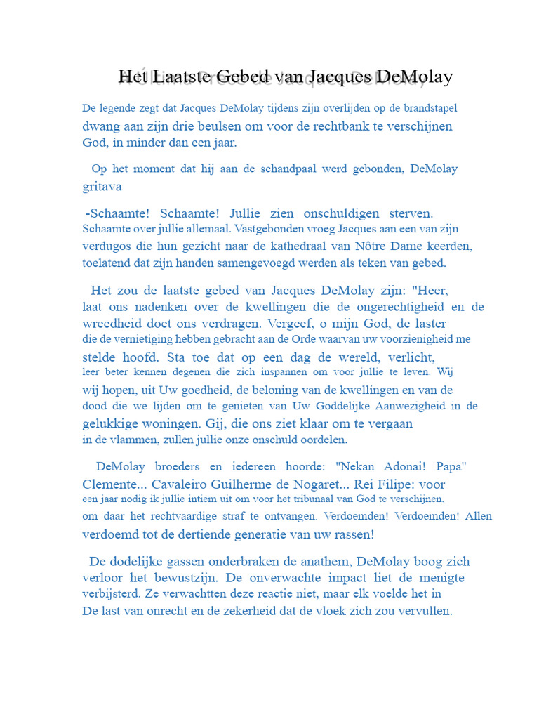 Het Laatste Gebed Van Jacques DeMolay | PDF
