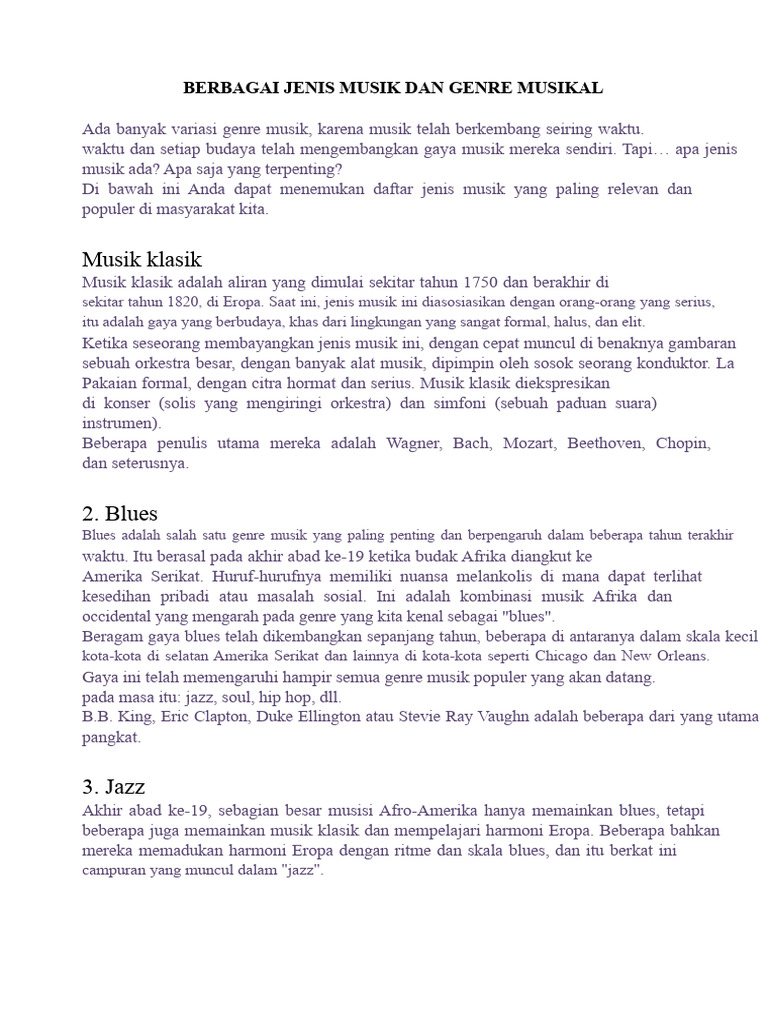 Berbagai Jenis Musik Dan Genre Musik | PDF