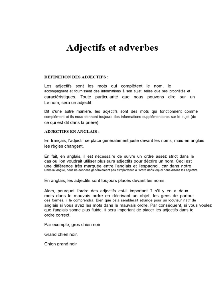 Adjectifs et adverbes en anglais : Guide complet | PDF | Adverbe | Verbe