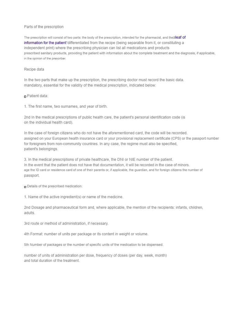 Parts of The Medical Prescription | PDF | Medical Prescription | Identity Document