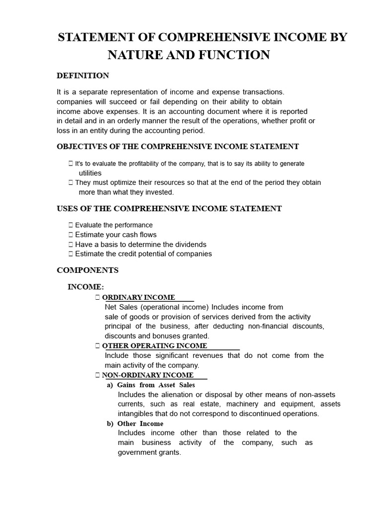 Statement of Comprehensive Income by Nature and Function | PDF ...