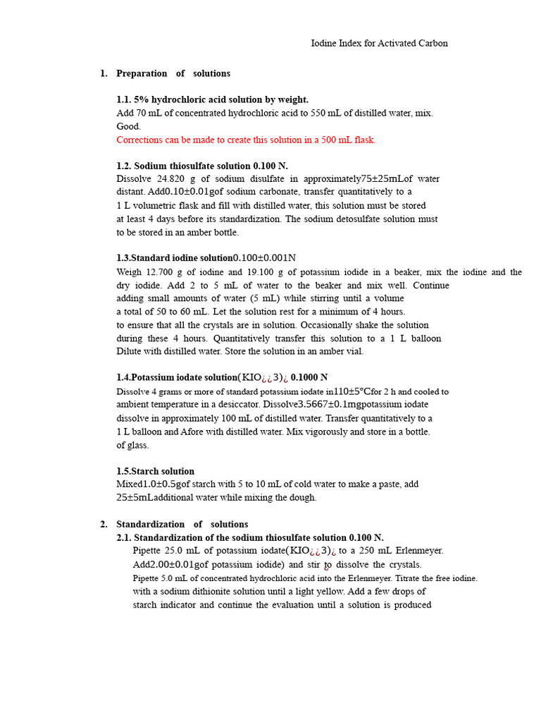Preparation of Solutions For Iodine Index | PDF | Iodine | Titration
