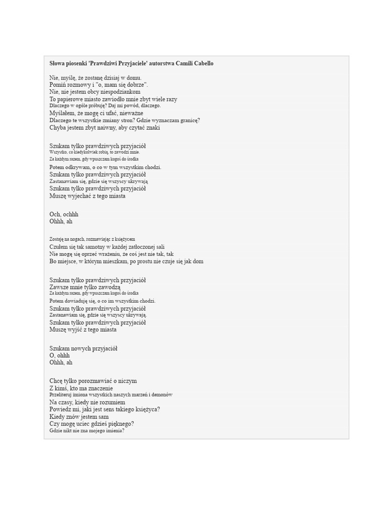 Tekst "Real Friends" Autorstwa Camili Cabello | PDF