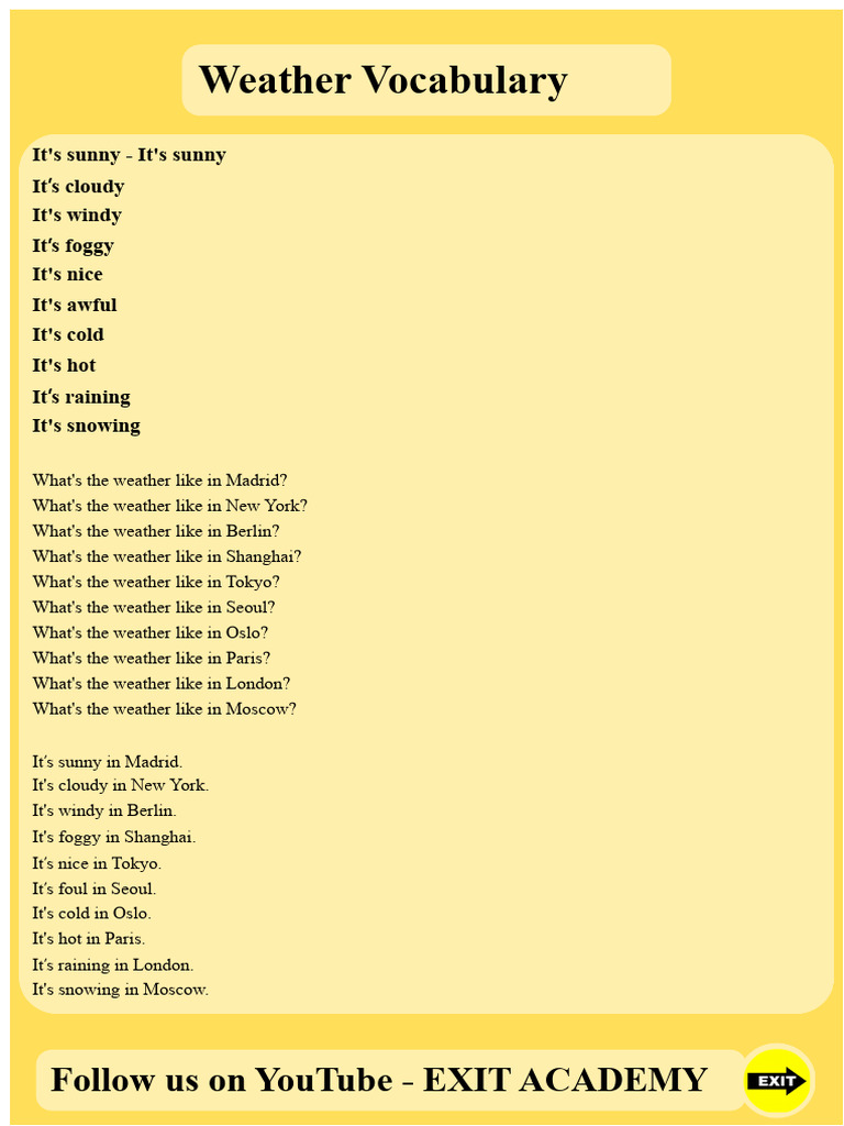 Weather Vocabulary Activities | PDF