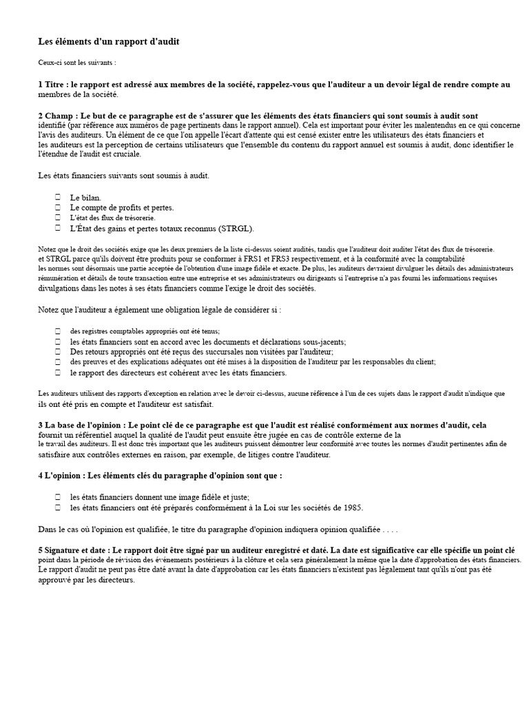 Éléments clés d'un rapport d'audit | PDF | Audit | Audit financier