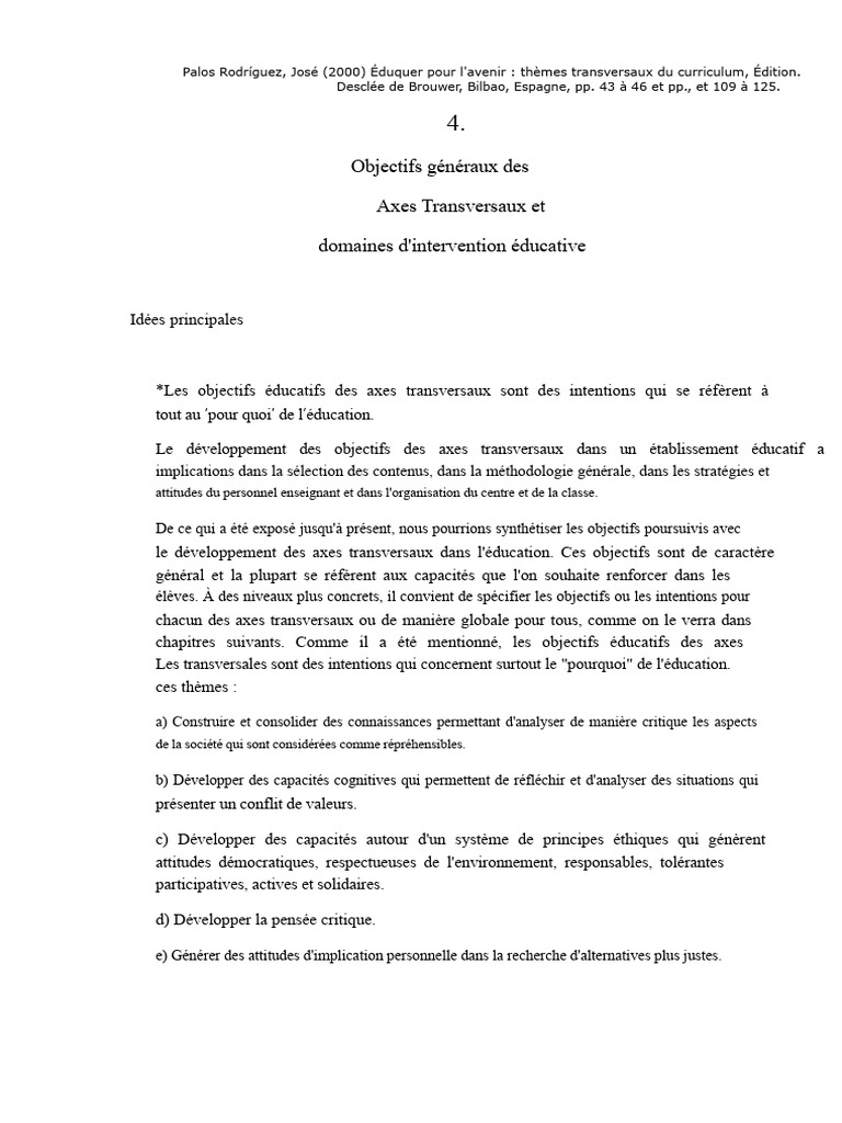 Axes Transversaux en Éducation : Objectifs et Stratégies | PDF ...
