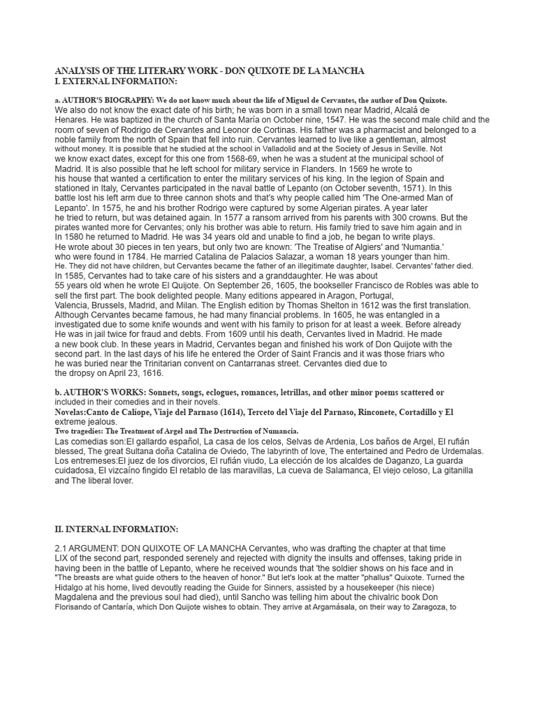 Analysis of The Literary Work | PDF | Don Quixote | Miguel De Cervantes