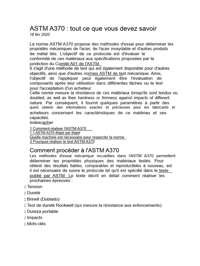Guide sur la norme ASTM A370 | PDF | Dureté (matériau) | Acier