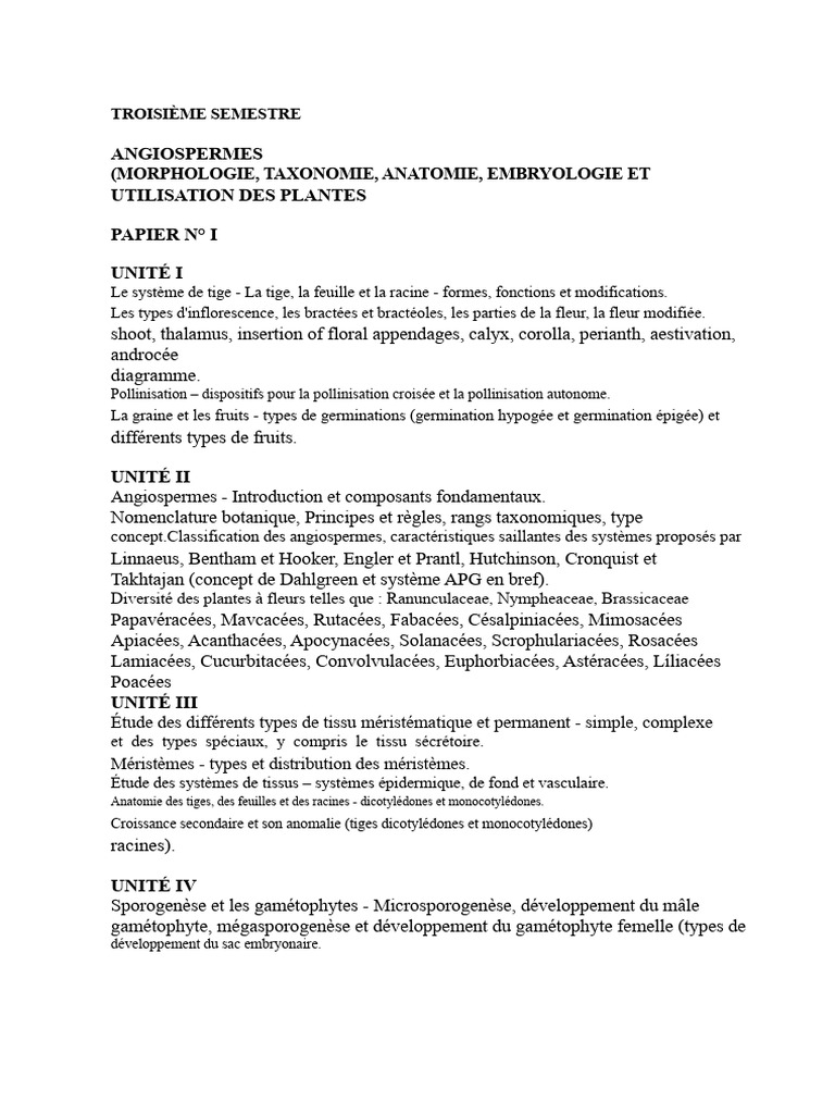 Angiospermes : Morphologie et Taxonomie | PDF | Fleurs | Tige (Plante)