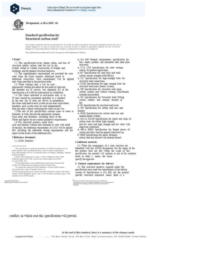 ASTM A36 Standard - English | PDF | Structural Steel | Steel