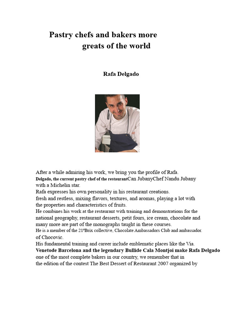 Profiles of Renowned Pastry Chefs | PDF | Desserts | Foods