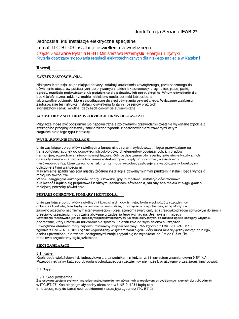 Podsumowanie ITC-BT 9 | PDF